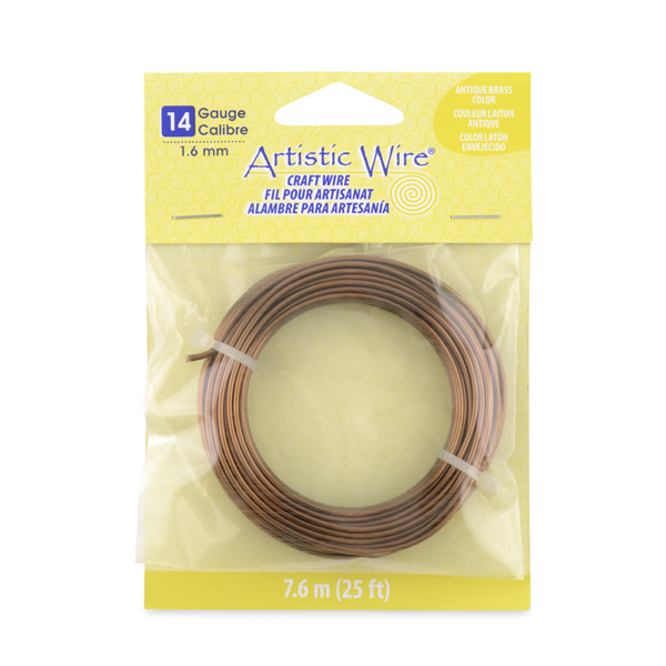 Artistic Wire, 14 Gauge (1.6 mm), Antique Brass, 25 ft (7.6 m)