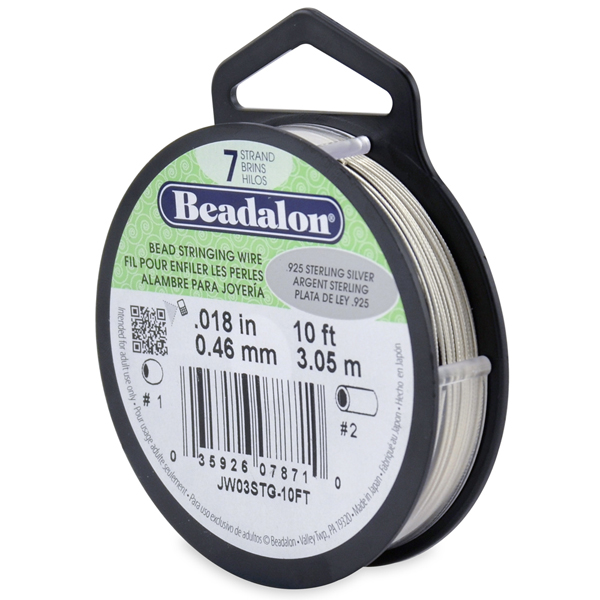 7 Strand Bead Stringing Wire .018 in 0.46 mm .925 Sterling Silver Wire 10 ft 3.1 m
