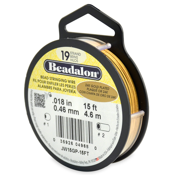 19 Strand Stainless Steel Bead Stringing Wire, .018 in (0.46 mm), Gold ...